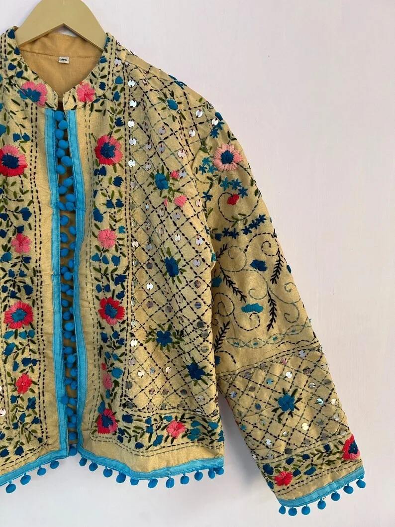 Indian Traditional Phulkari Embroidered Jacket Coat For Women Super ...