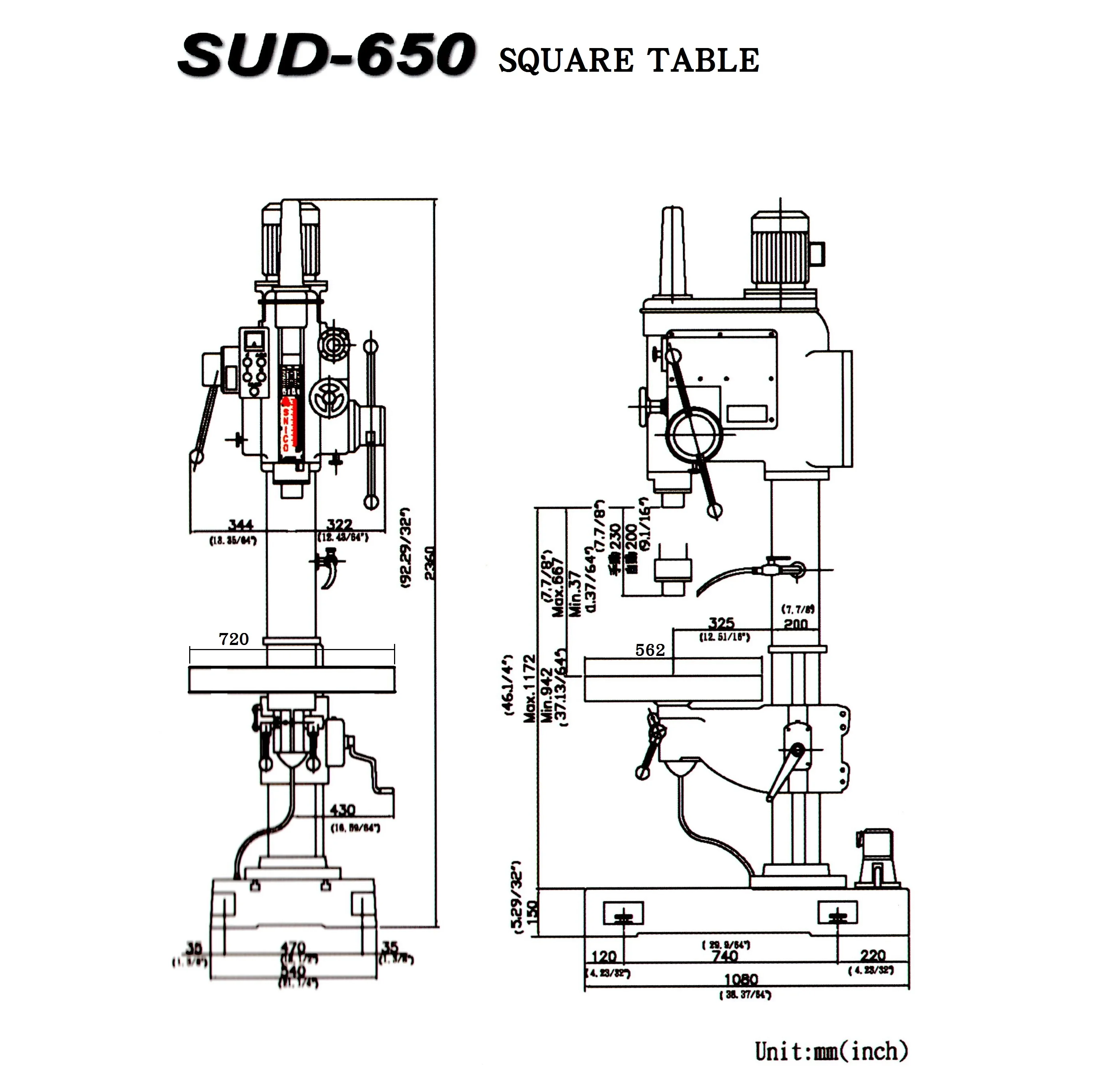 Column Drilling Tapping Machine Square Table 560x720mm Coolant Pump ...