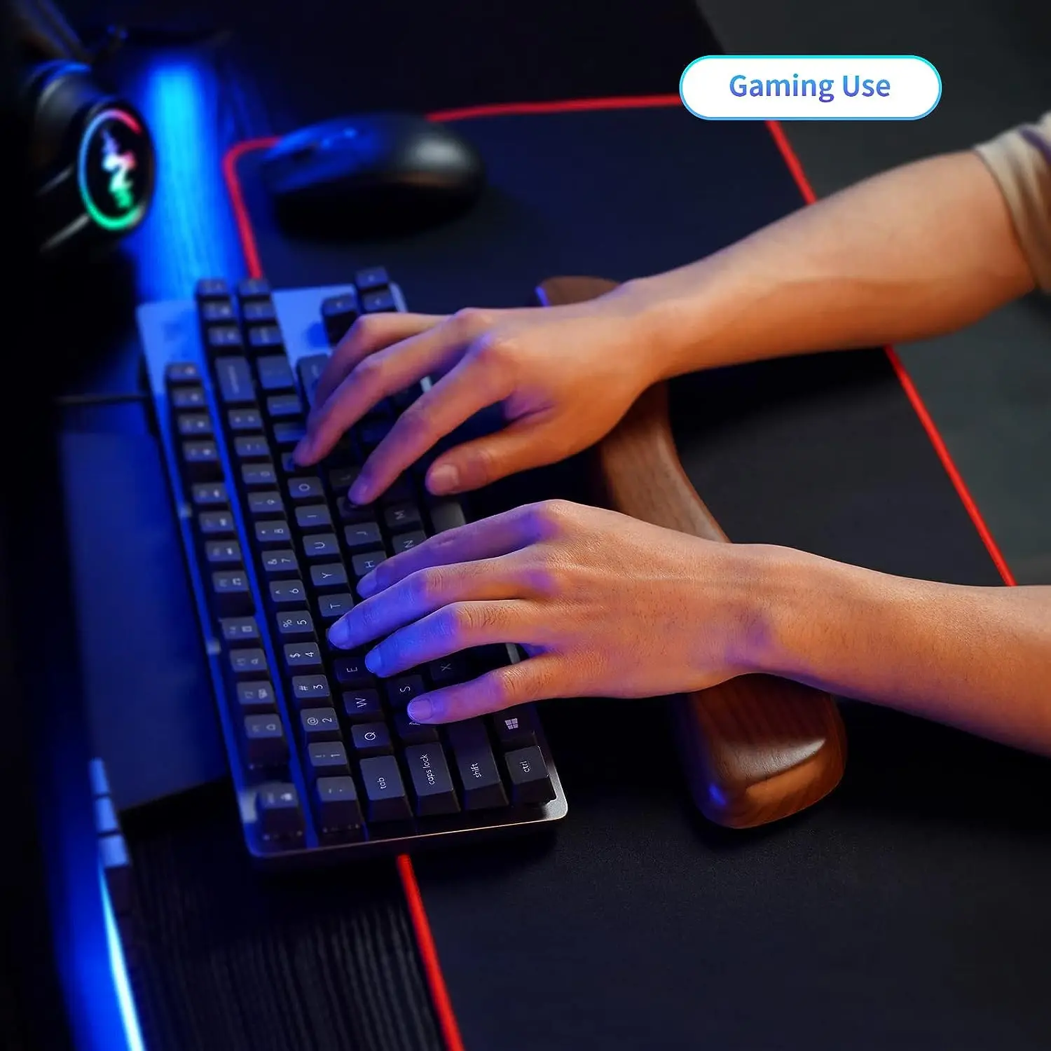 Ergonomic Gaming Wrist Rest - Customized Wooden Keyboard Support