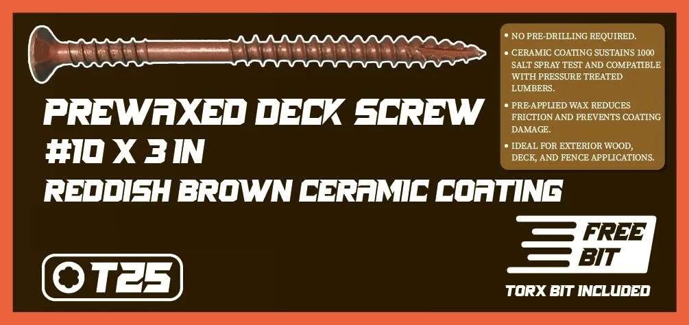 SUNKIN Wood Screws - Durable Deck Screws #10 X 3 Inch