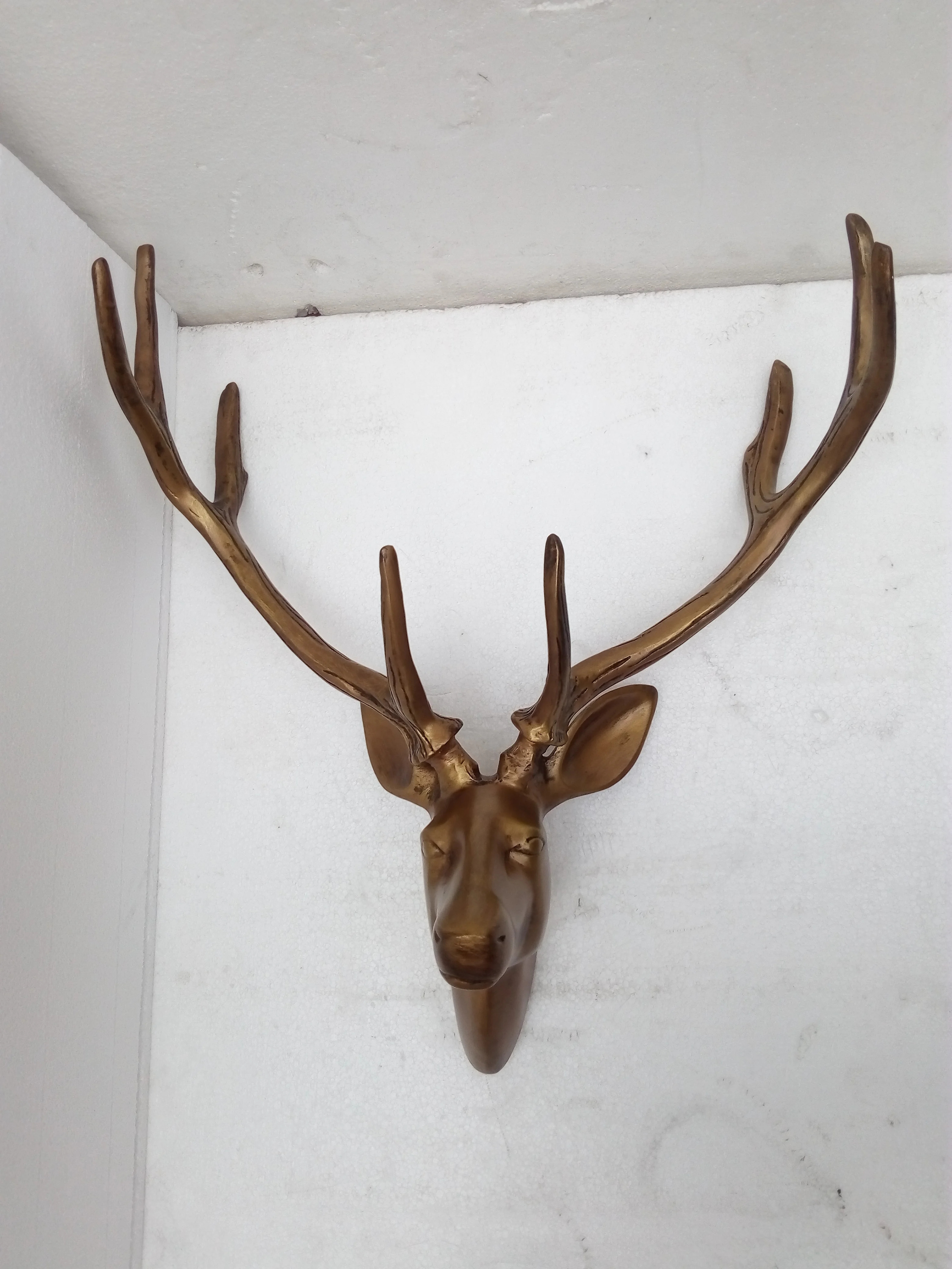 Metal Aluminium Deer Head with Large Antlers - Antique Gold