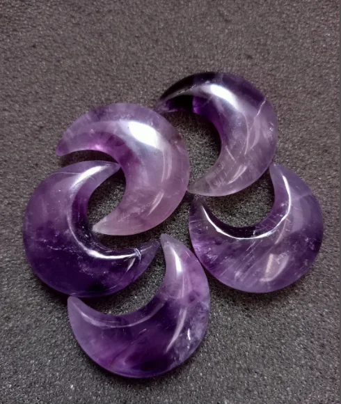 Amethyst Crystal Moon Shape Crescent Moon Loose Cabochon Hand Carved ...