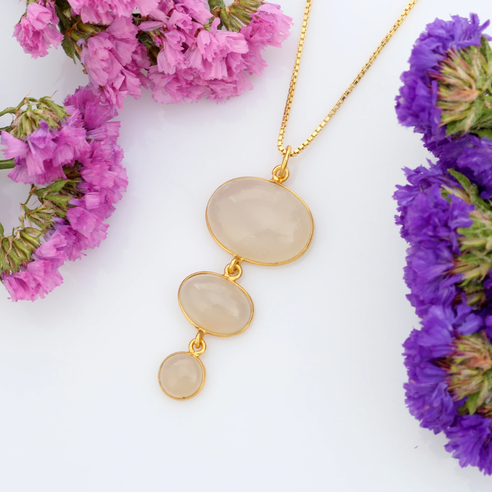 Sterling Silver Necklaces Gold Plated Natural Gray Chalcedony Multi ...