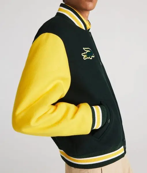 Customized Varsity Jackets Mens Yellow Green Zipper Closure Leather ...