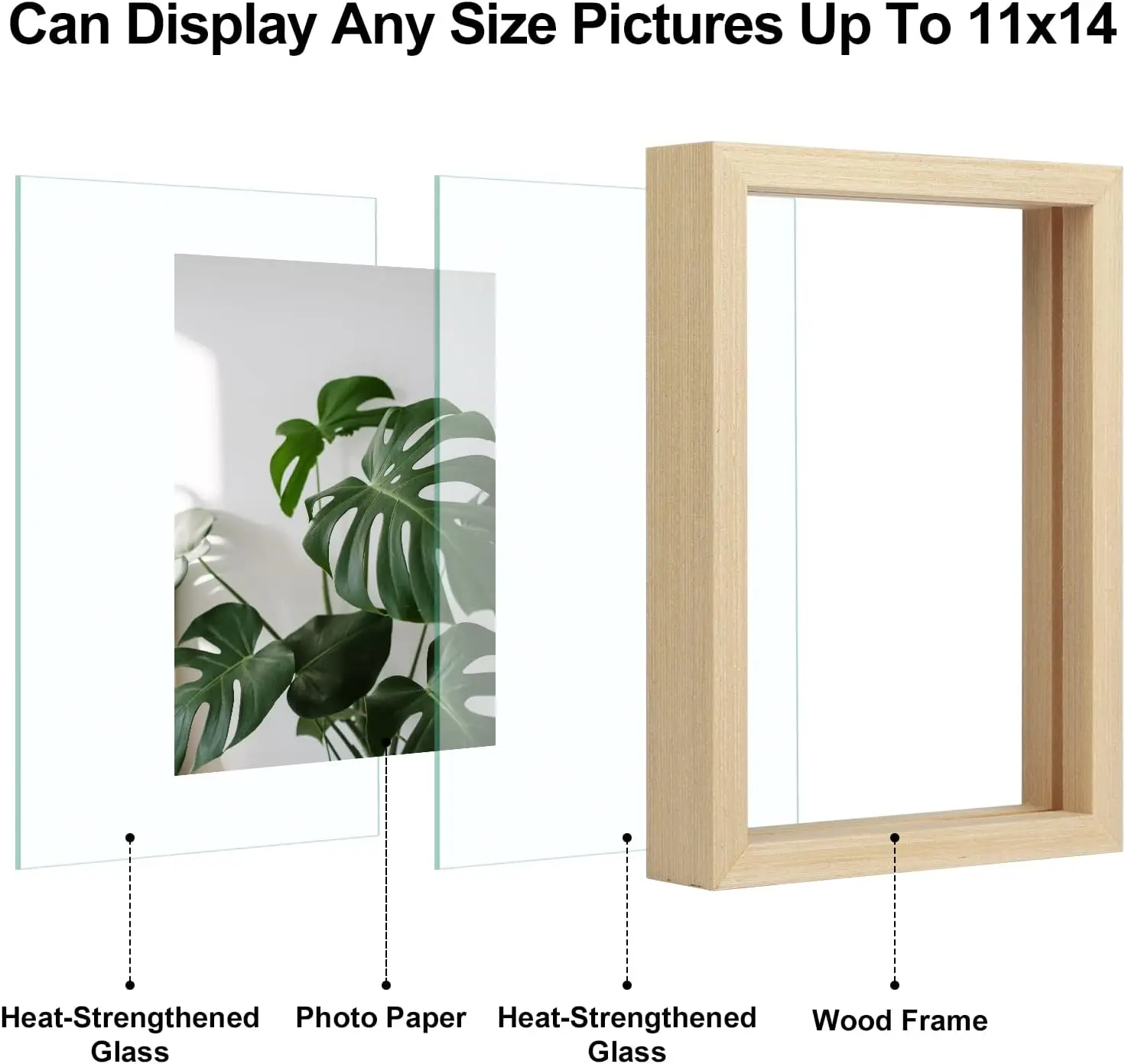 11x14 Floating Frames Set Of 2 Double Glass Picture Frame Made Of Solid ...