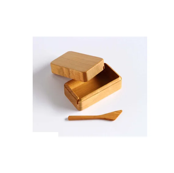 Natural Wood Butter Box Butter Container Keeper Cheese Butter Dish with ...
