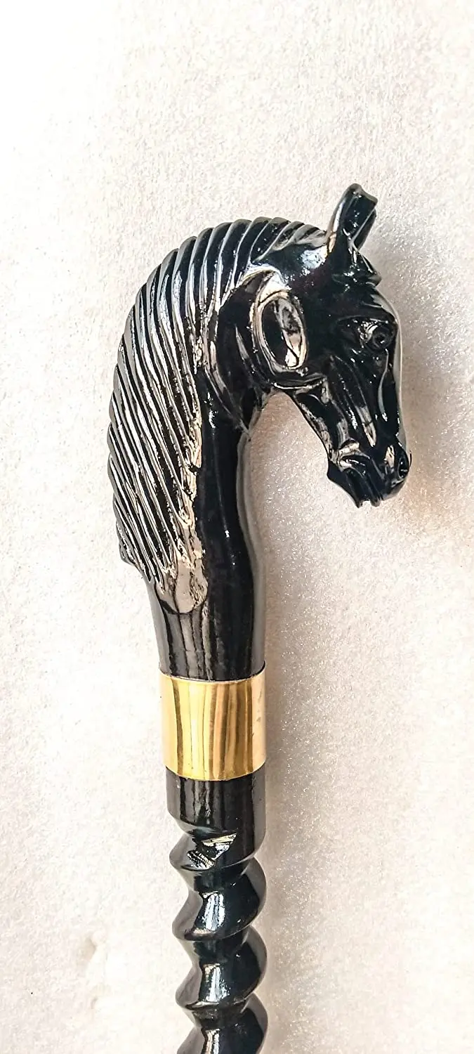 Antique Horse Head Walking Stick - Elegant Wooden Cane with Brass Derby ...