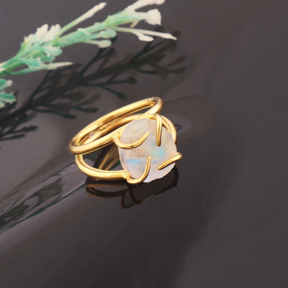 Wedding Ring Jewelry Natural Multi Fire Moonstone June Birthstone Ring ...