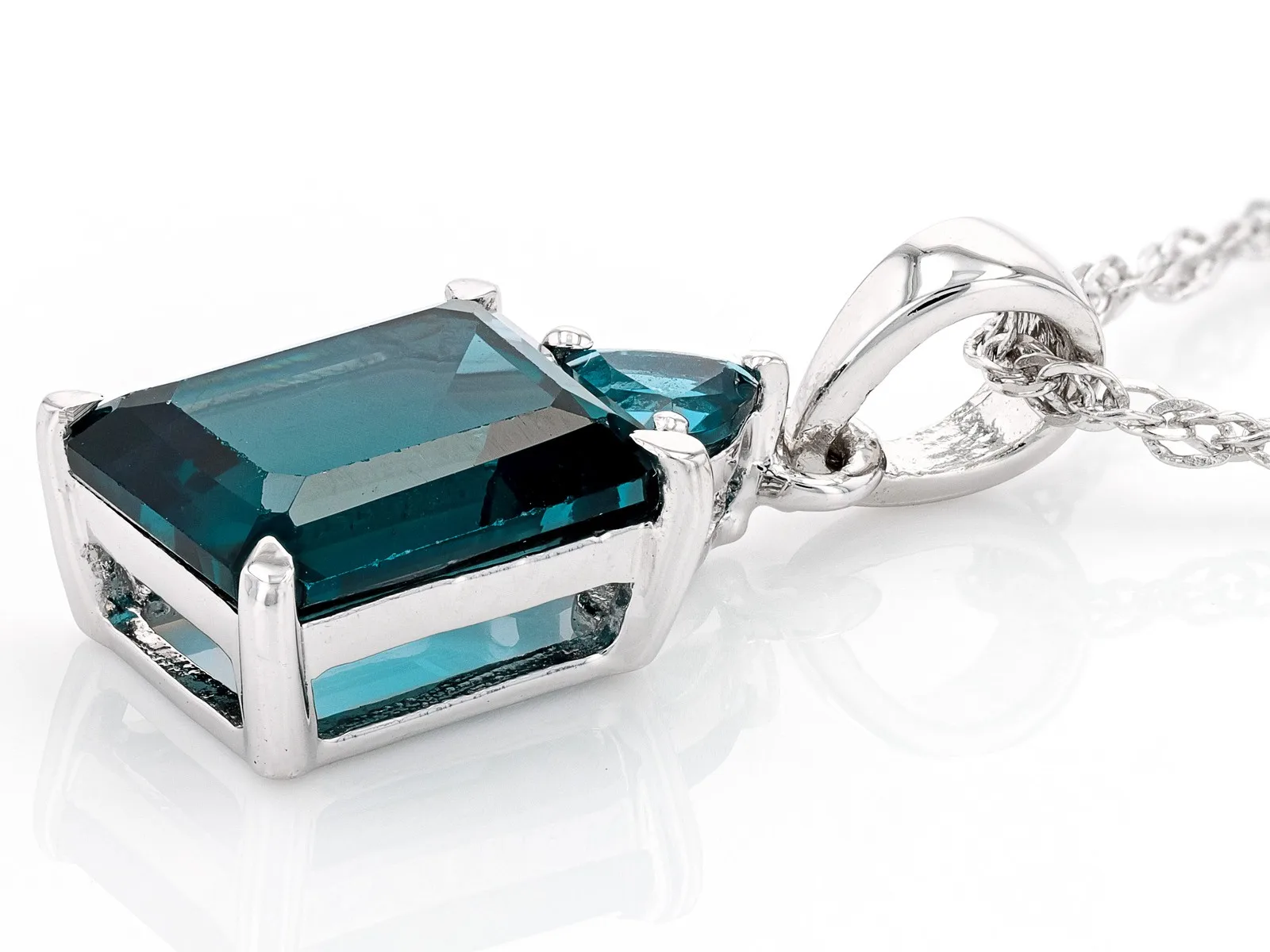 Radiant Teal Beauty Lab Created Spinel Pendant With Chain,Rhodium Over ...
