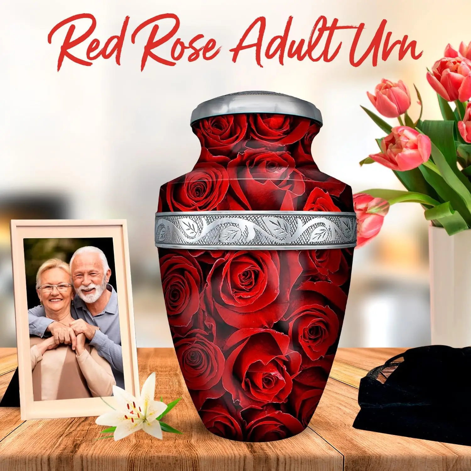 Red Rose Urn For Human Ashes Adult Female/male - Large Urn For Ashes ...