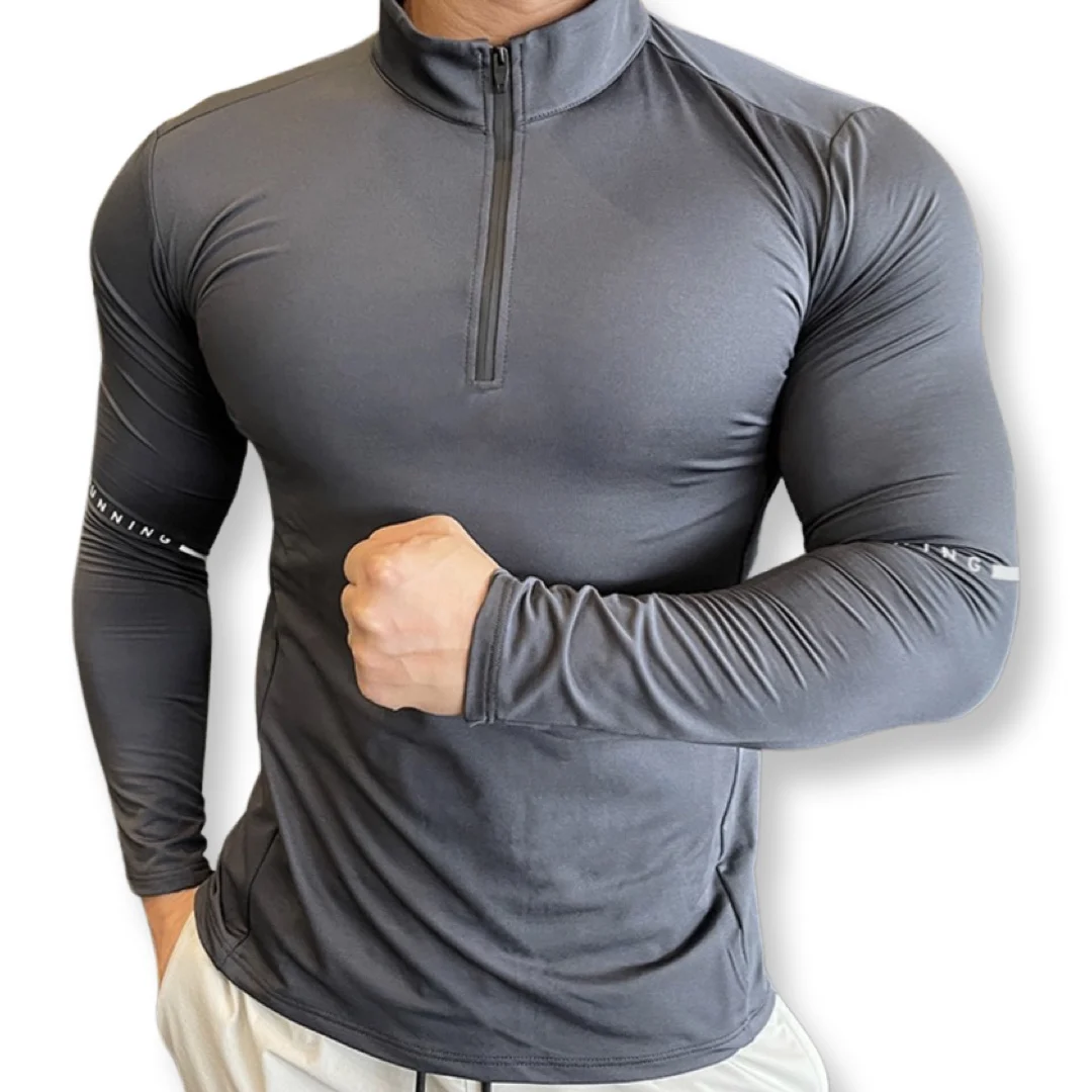 Men Long Sleeve Gym Fitness Zip Up Compression Outdoor Shirt - Buy Men ...