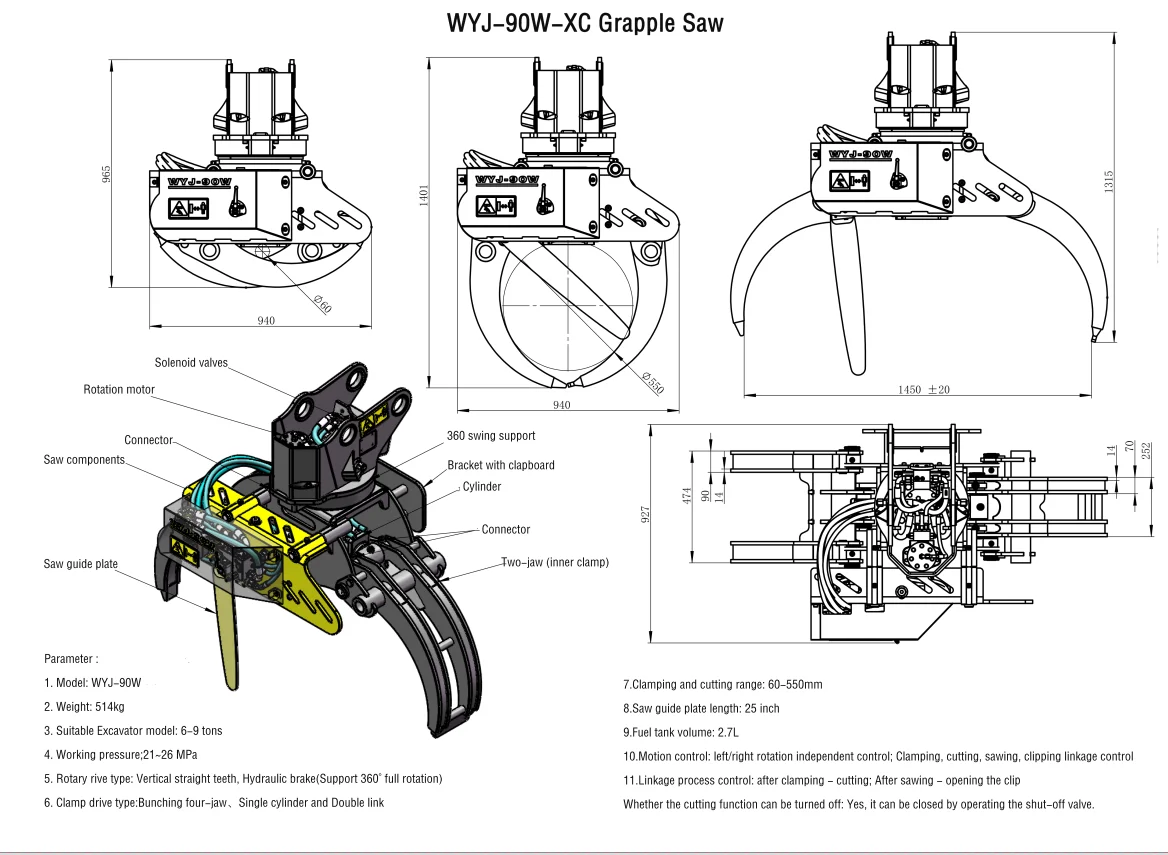 Rotating Log Grapple Saw - Precision Cutting for Excavators