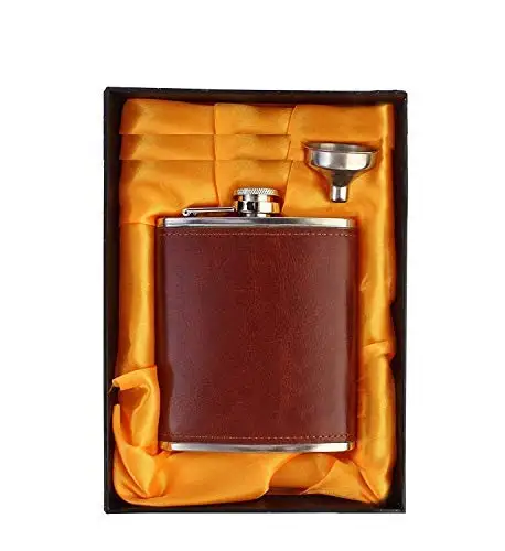 Luxury Homeware Stainless Steel And Stitched Leather Hip Flask 8 Oz For ...