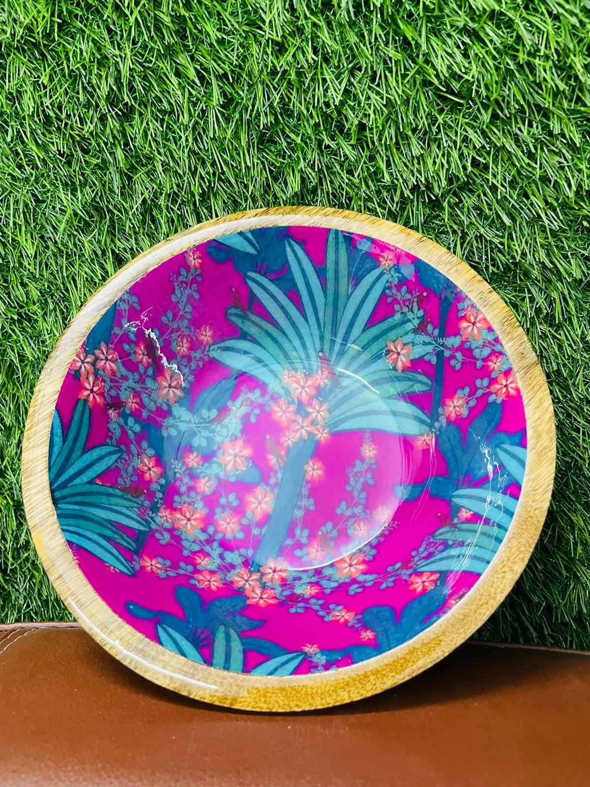 Blue Design Mango Wooden Bowl Vintage Printed Wood Bowl Customized ...