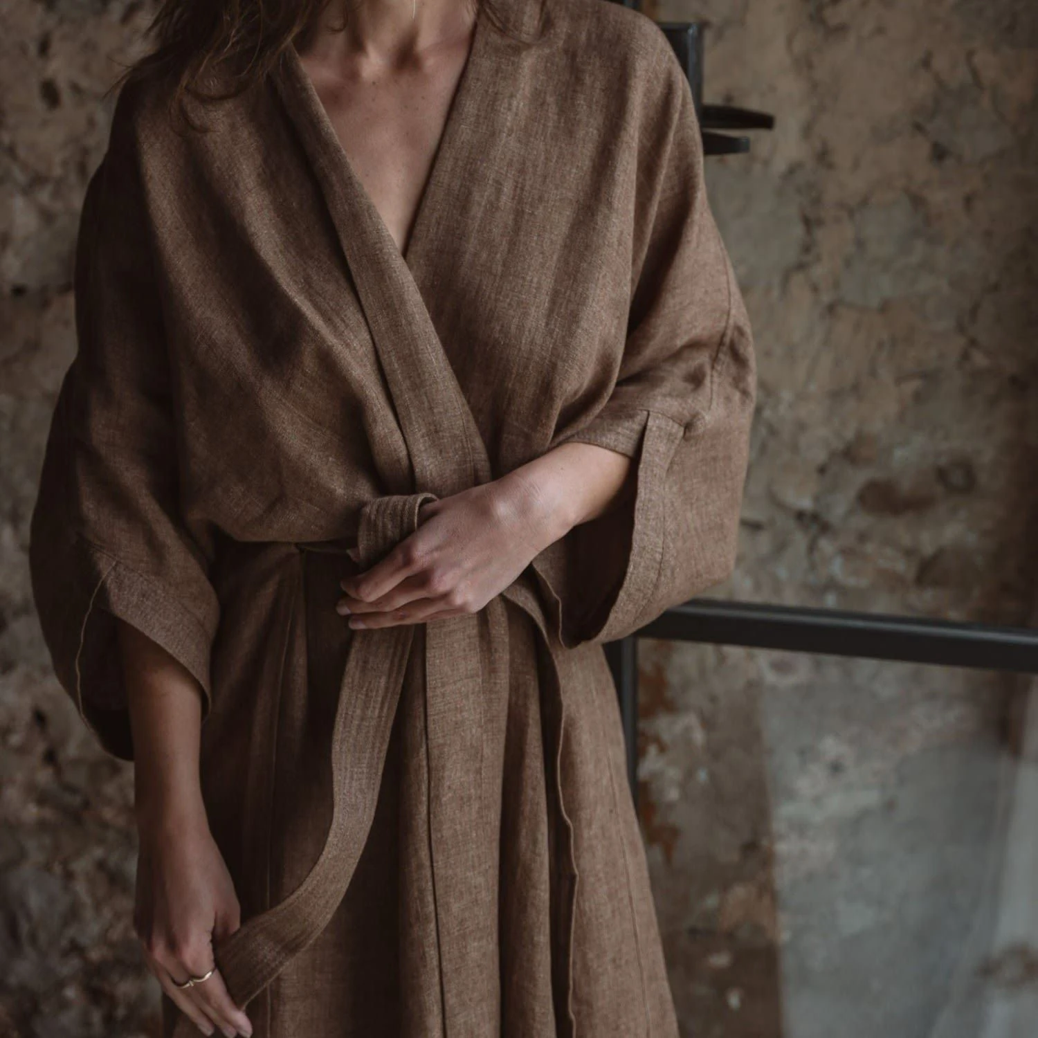 Orange Linen Robe beautiful Kimono Bathrobe Kimono Casual Wear Long ...