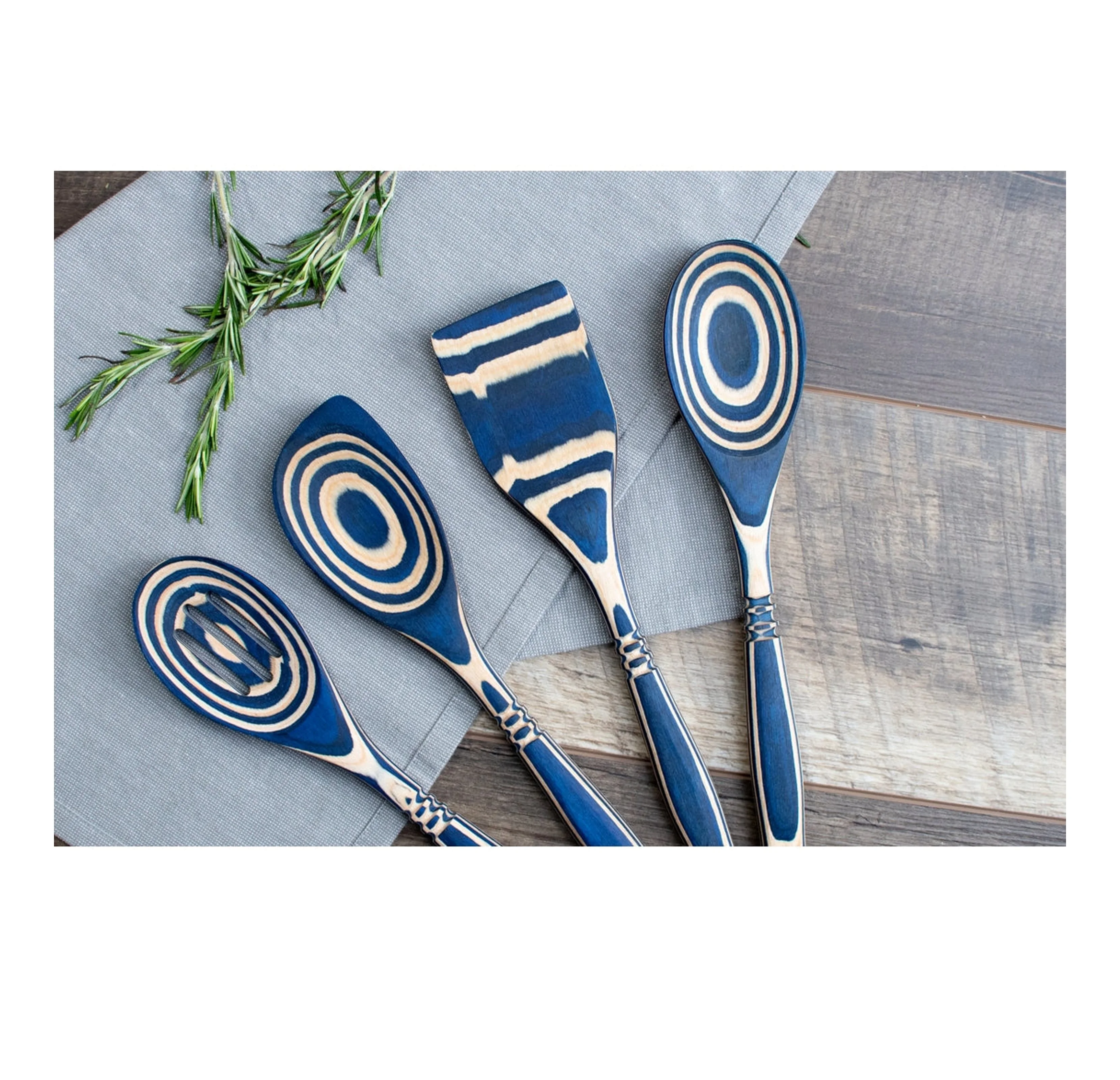 Island Bamboo Utensils Blue Premium Wood Kitchen Utensil Set Handmade ...