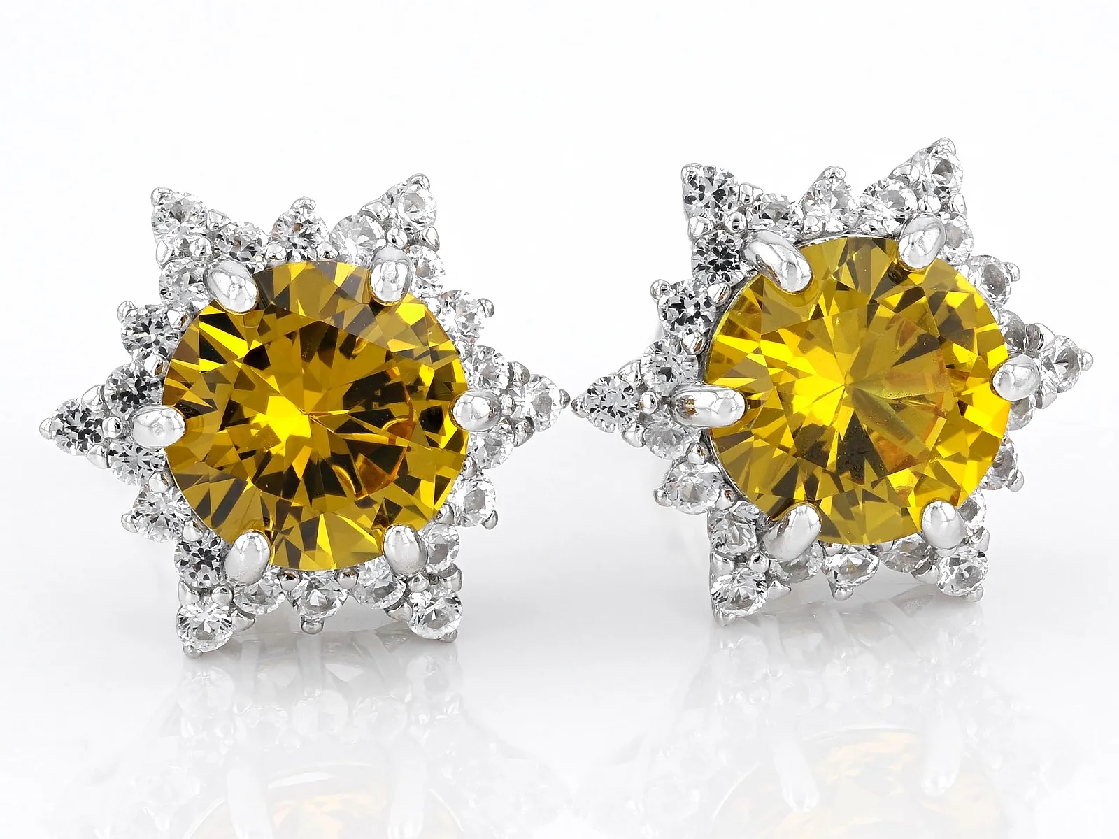 Sunny Radiance: Yellow Lab Created Sapphire Earrings With Rhodium Over ...