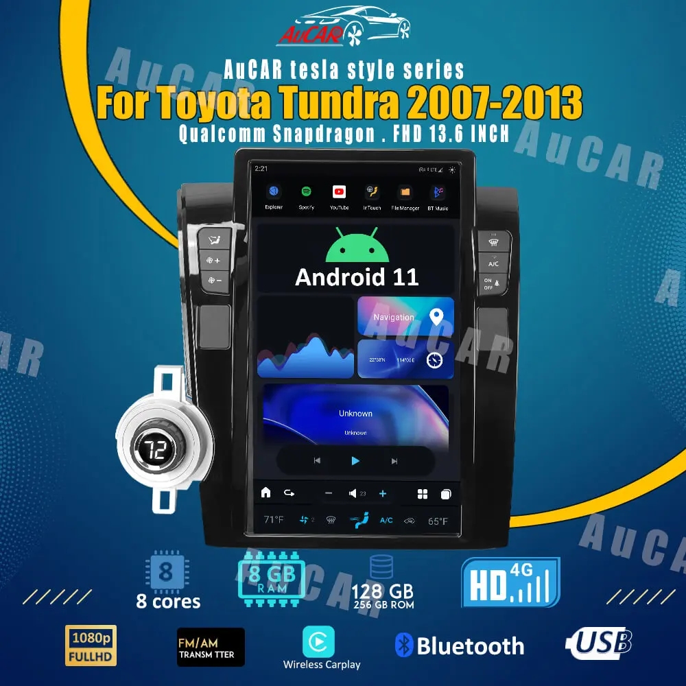 AuCar 13.6" Tesla Screen Android 11 Car Radio DVD Player Auto ...