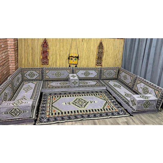Ottoman Style Oriental Corner Sofa - Embroidered Jalsa Set for Floor ...
