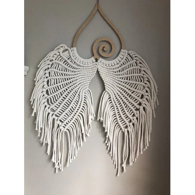Grey Color Macrame Angel Wings Tapestry Hand Woven Cotton Rope Cord ...