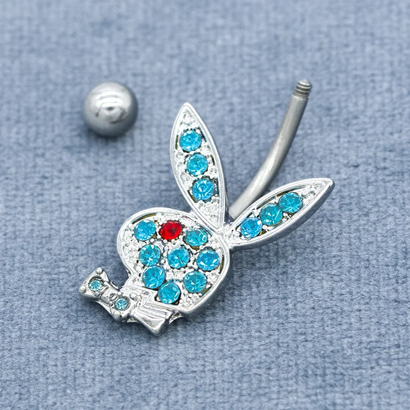 14G Cute Rabbit Surgical Stainless Steel Belly Piercing Jewelry Navel ...