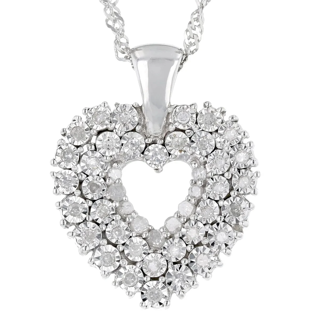 White Diamond Rhodium Heart Pendant,925 Sterling Silver Elegance ...