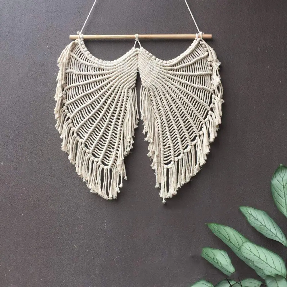 Grey Color Macrame Angel Wings Tapestry Hand Woven Cotton Rope Cord ...