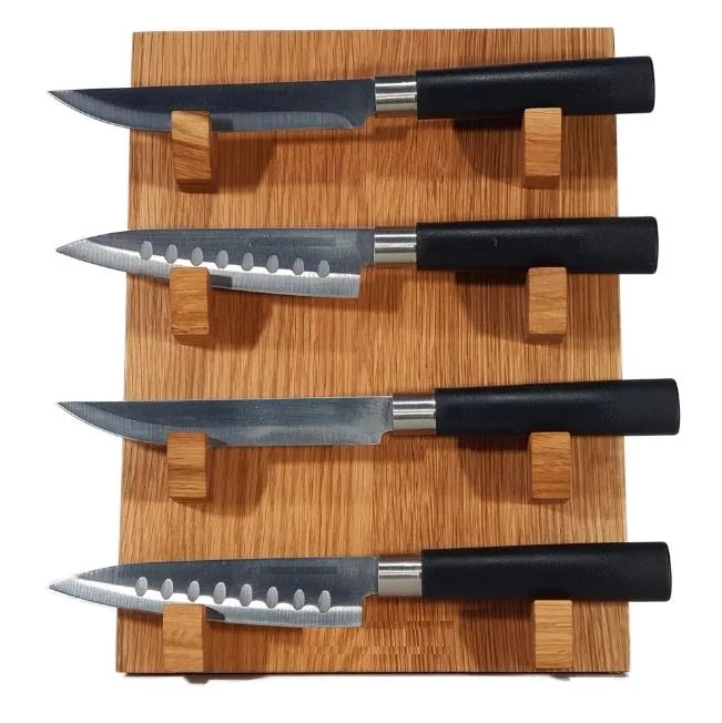 Wooden Knife Display Stand Knives Set With Black Color Handle ...