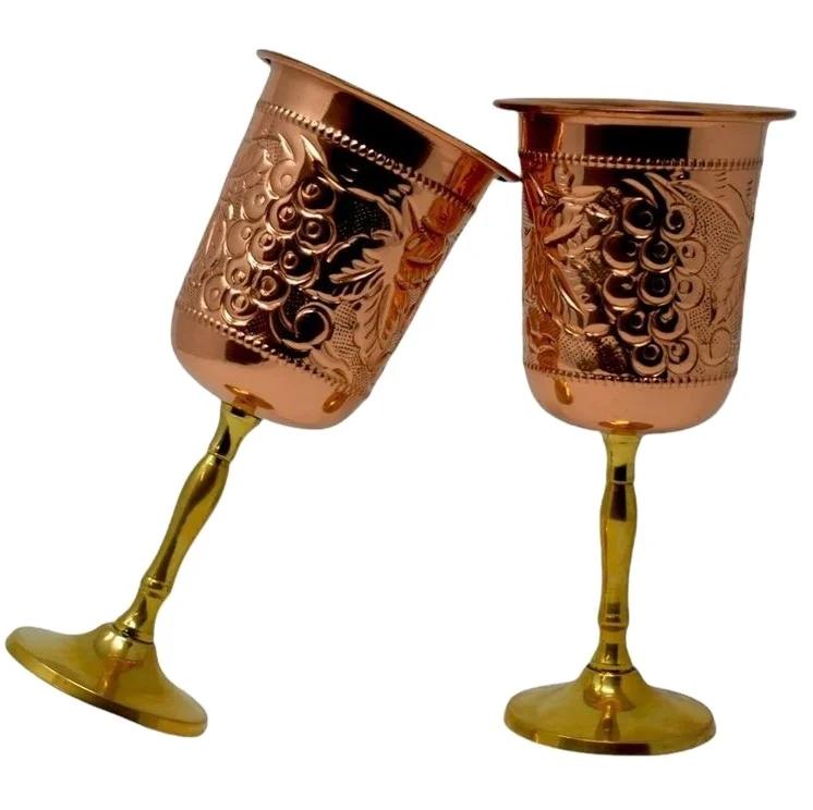 Copa de vino de latón real tallado a mano, copa de vino de cáliz ...
