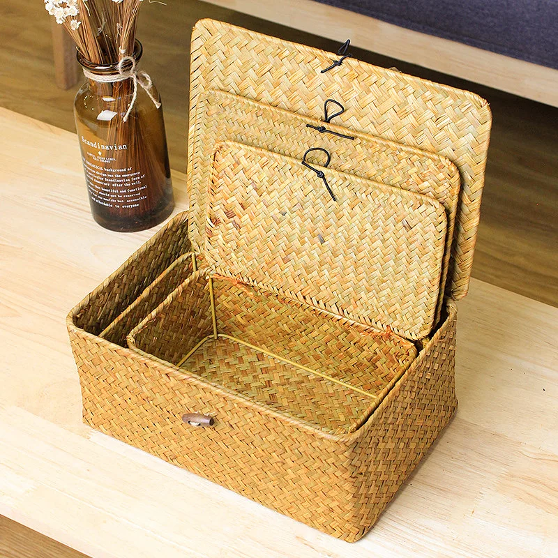 Wholesale Gift Hamper Seagrass Straw Collection Box With Lids Bamboo ...