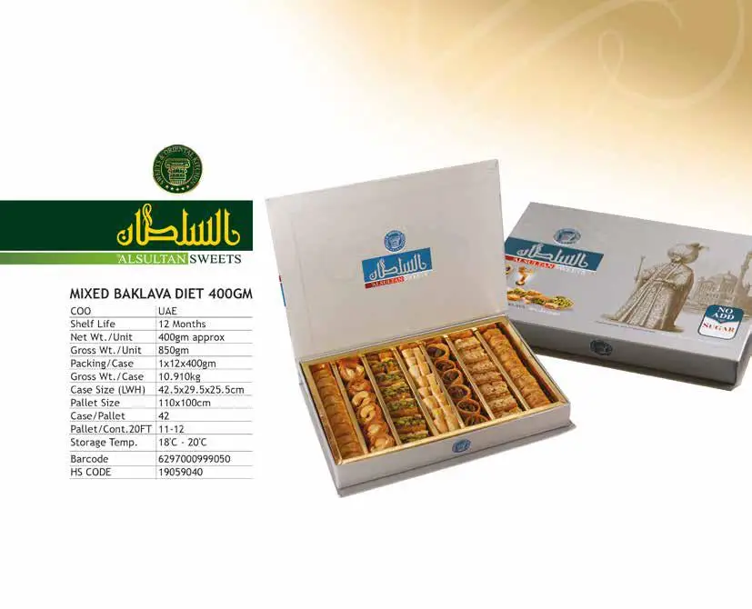 Top Class Best Rates Al Sultan Sweets Mixed Baklawa Diet 400 Gm Serving ...