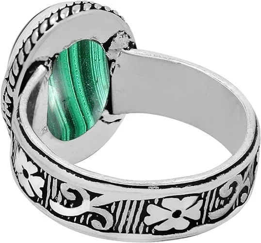 Malachite Gemstone Green Color Oval Shape Solid 925 Sterling Silver Handmade Ring Jewelry ...