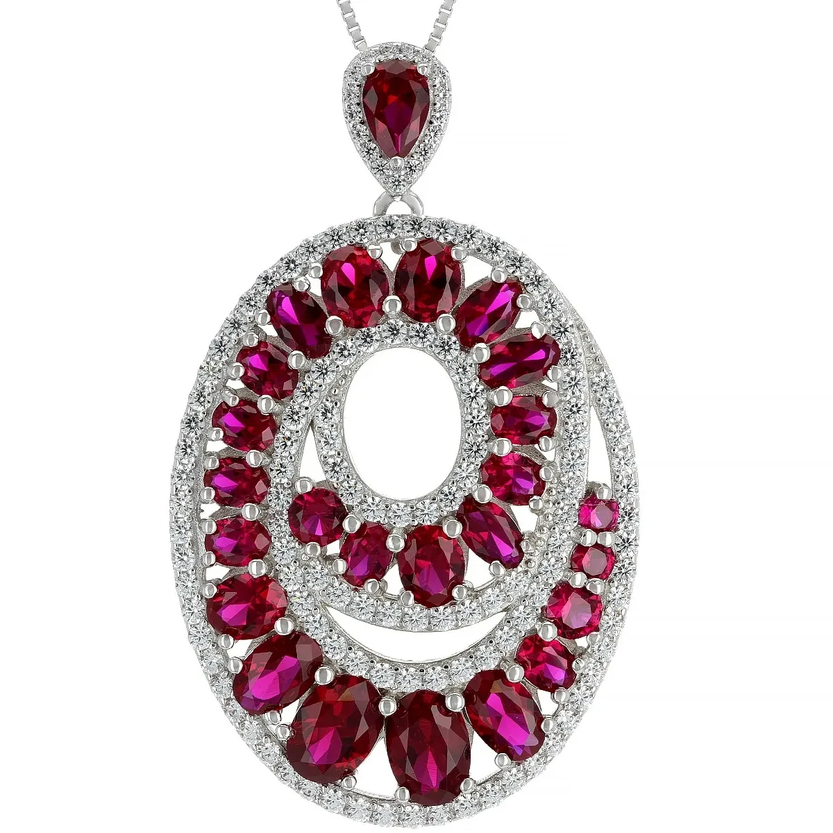 Radiance Red Lab Created Ruby Pendant With Chain,Rhodium Over Sterling ...