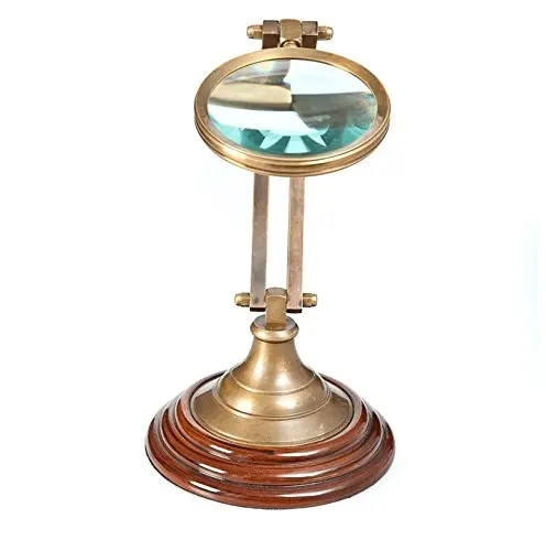 Brass Antique Magnifying With Wooden Base Desk Home Decore Round 4 Inch ...