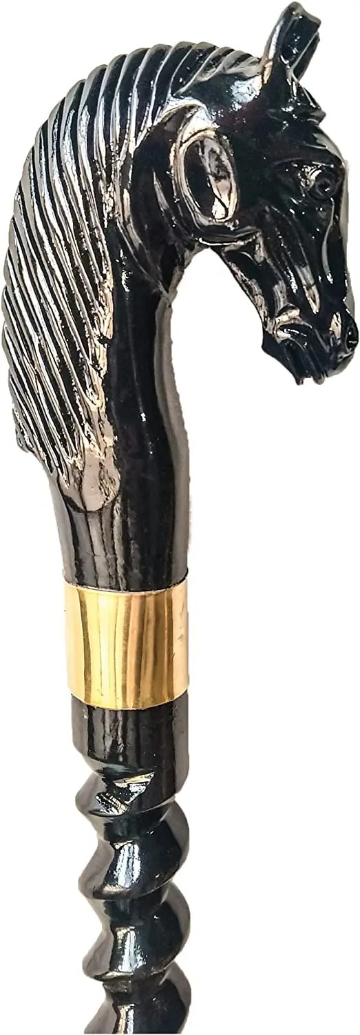 Antique Horse Head Walking Stick - Elegant Wooden Cane with Brass Derby ...