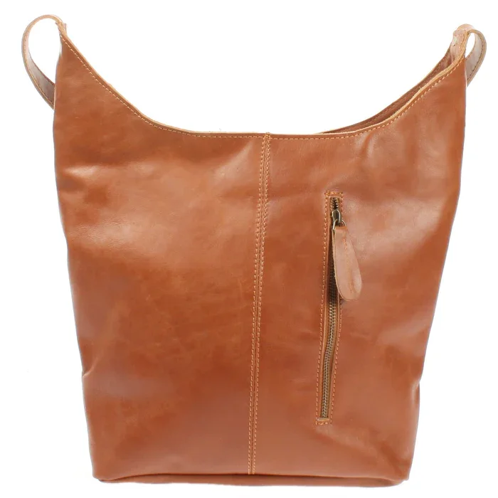 Classic Designed Buff Tan Leather Shoulder Bag Having Inner And ...