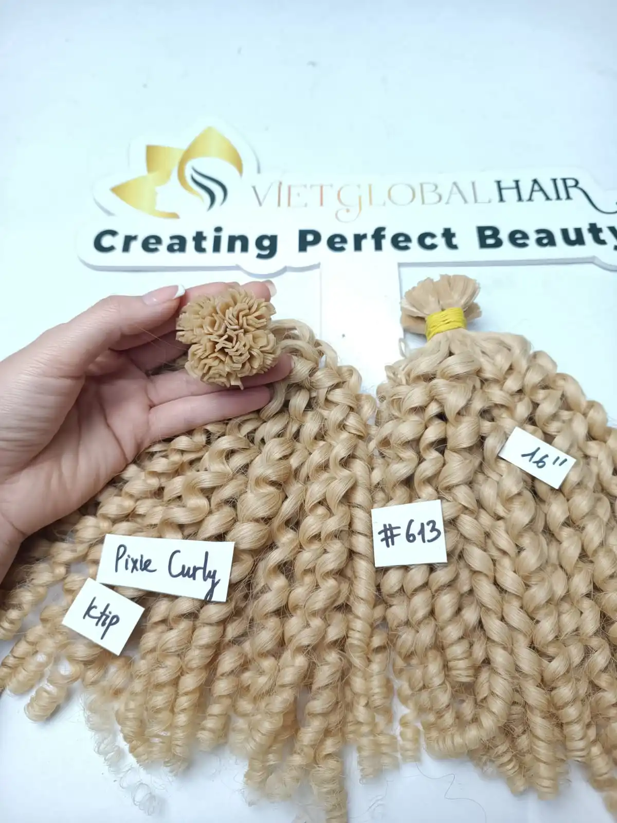 K Tip Pixie Curly Hair Extensions Blonde Color Raw Vietnamese Human ...