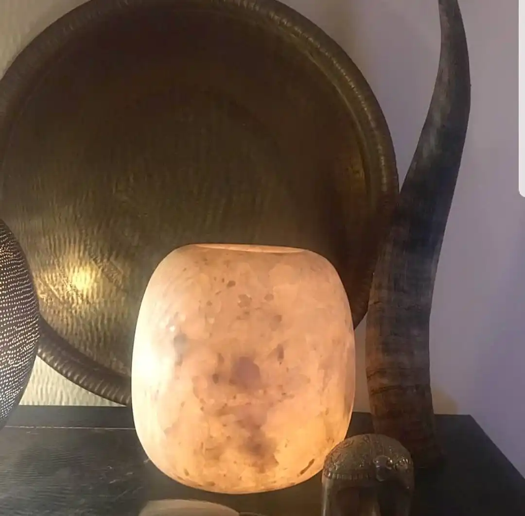 Egyptian White Alabaster Stone Cylinder Alabaster Candle Holder Middle ...