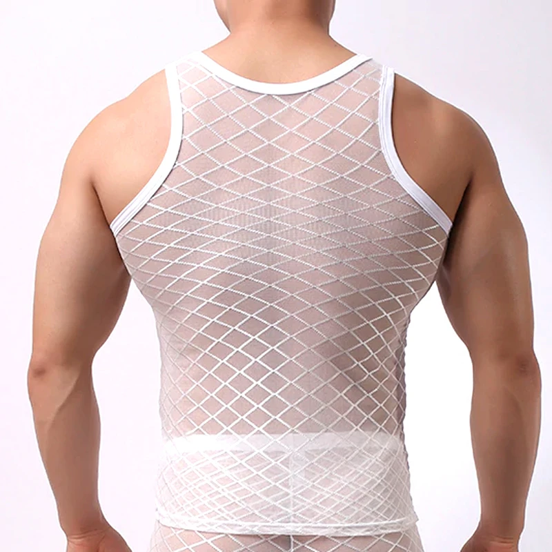 Men Fishnet Tank Top Mesh Men Workout White Dyed Stringer Singlet ...