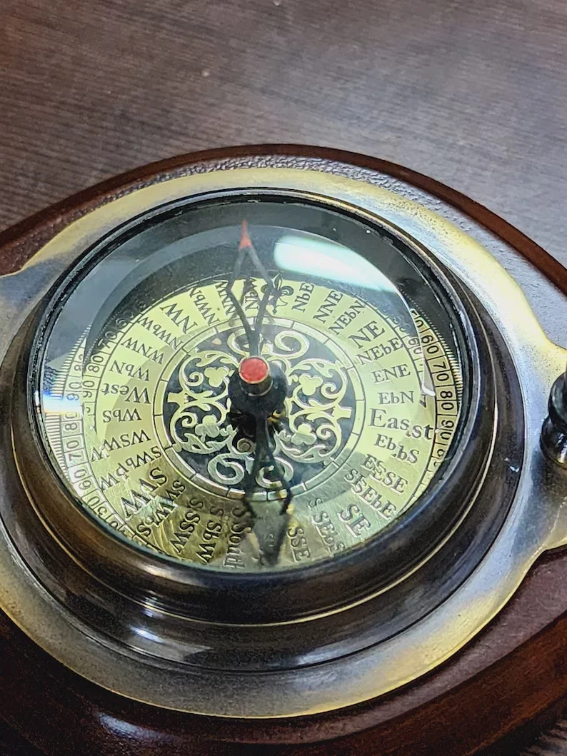 Antique Brass Desk Clock With Integrated Compass Timeless Maritime Home ...