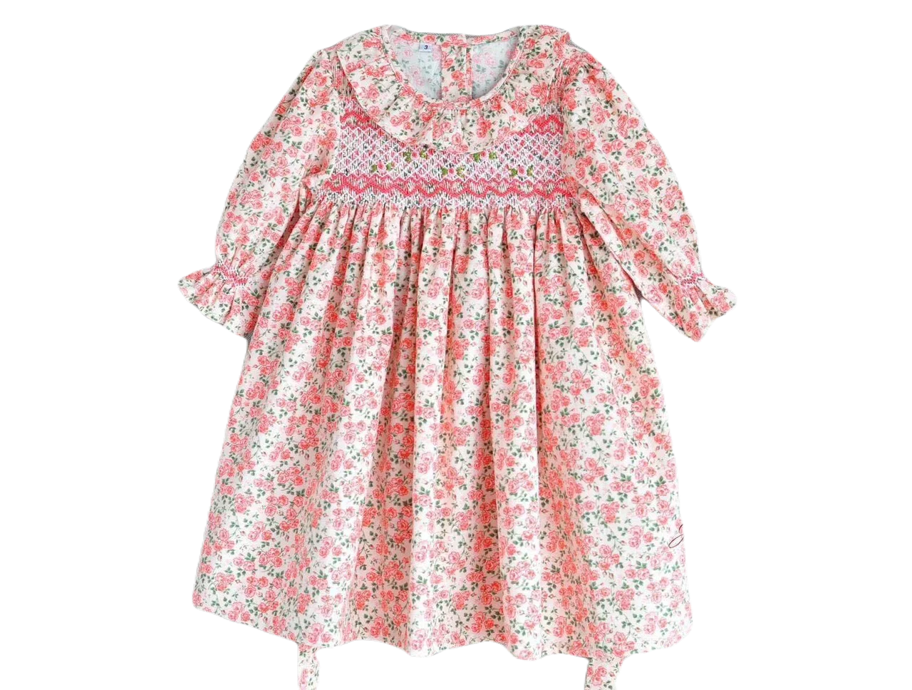 Smocked Children Dress Pink Floral Embroidery Handmade Kids Playsuits ...