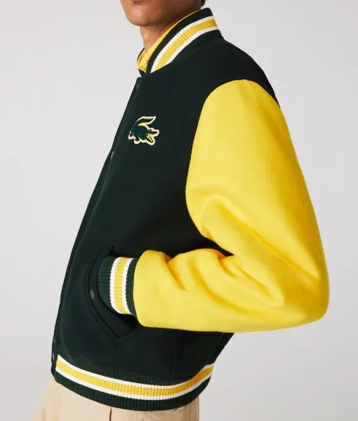 Customized Varsity Jackets Mens Yellow Green Zipper Closure Leather ...