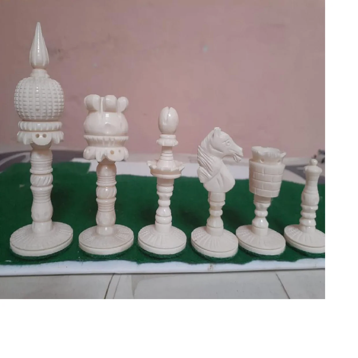 Custom Made Black Coloured Hand Carved Bone Chess Set