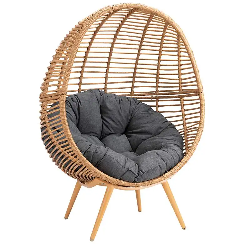 Paul Egg Accent Chair Made From Natural Rattan And Solid Teak Wood Legs ...