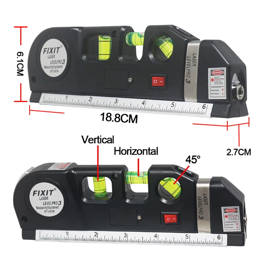 LV03 8ft Cross Line Measurement Ruler Leveling Laser Level Pro 3 Tools RECHARGEABLE and NON ...