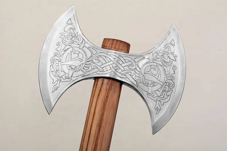 Hand Engraved Double Bit Viking Axe - Nordic Hunting Tool