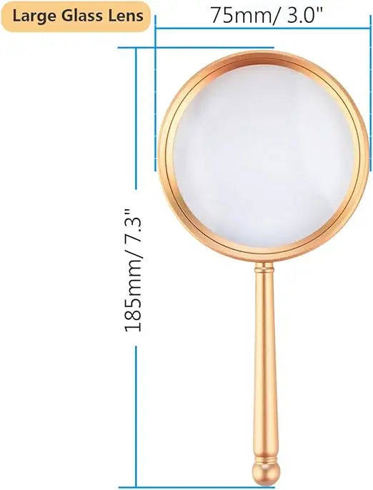5X Gold Magnifying Glass with Case Handheld Magnifier with Metal Handle ...