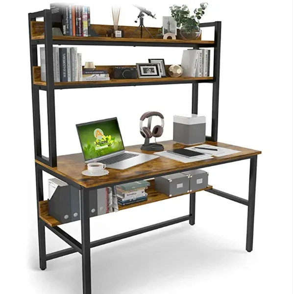 Modern Study Desk with Bookshelf by Metal Frame and MDF Top