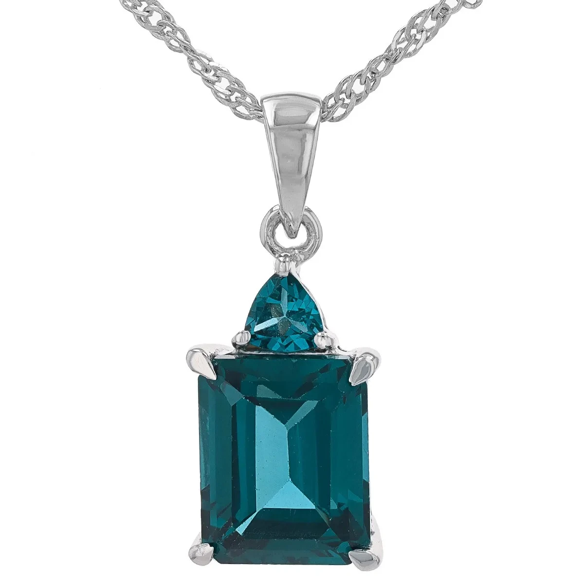 Radiant Teal Beauty Lab Created Spinel Pendant With Chain,Rhodium Over ...