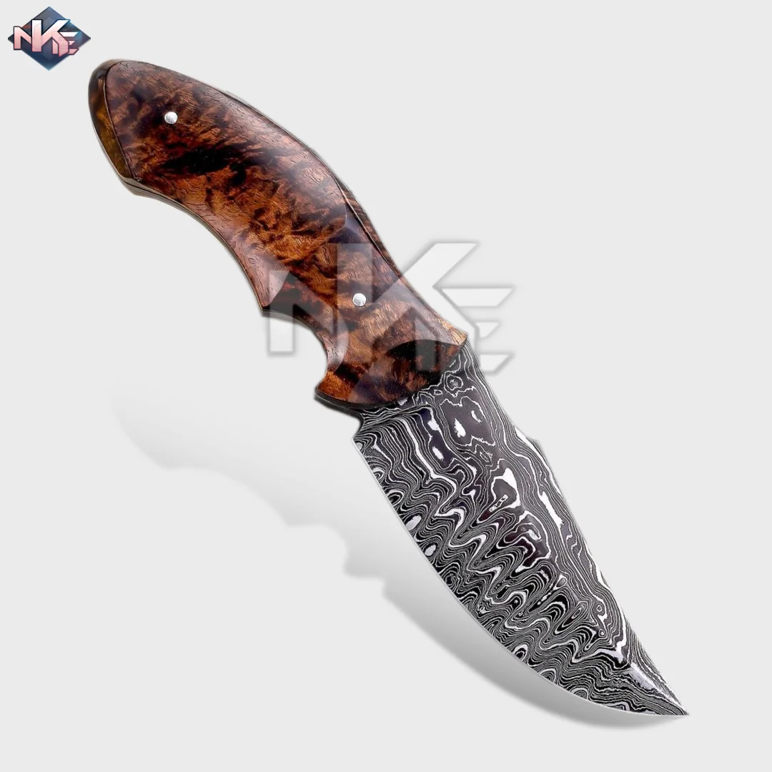 Strong Hand Crafted Fixed Blade Knife Damascus Steel Knife With Iron Wood Handle And Cow Hide ...